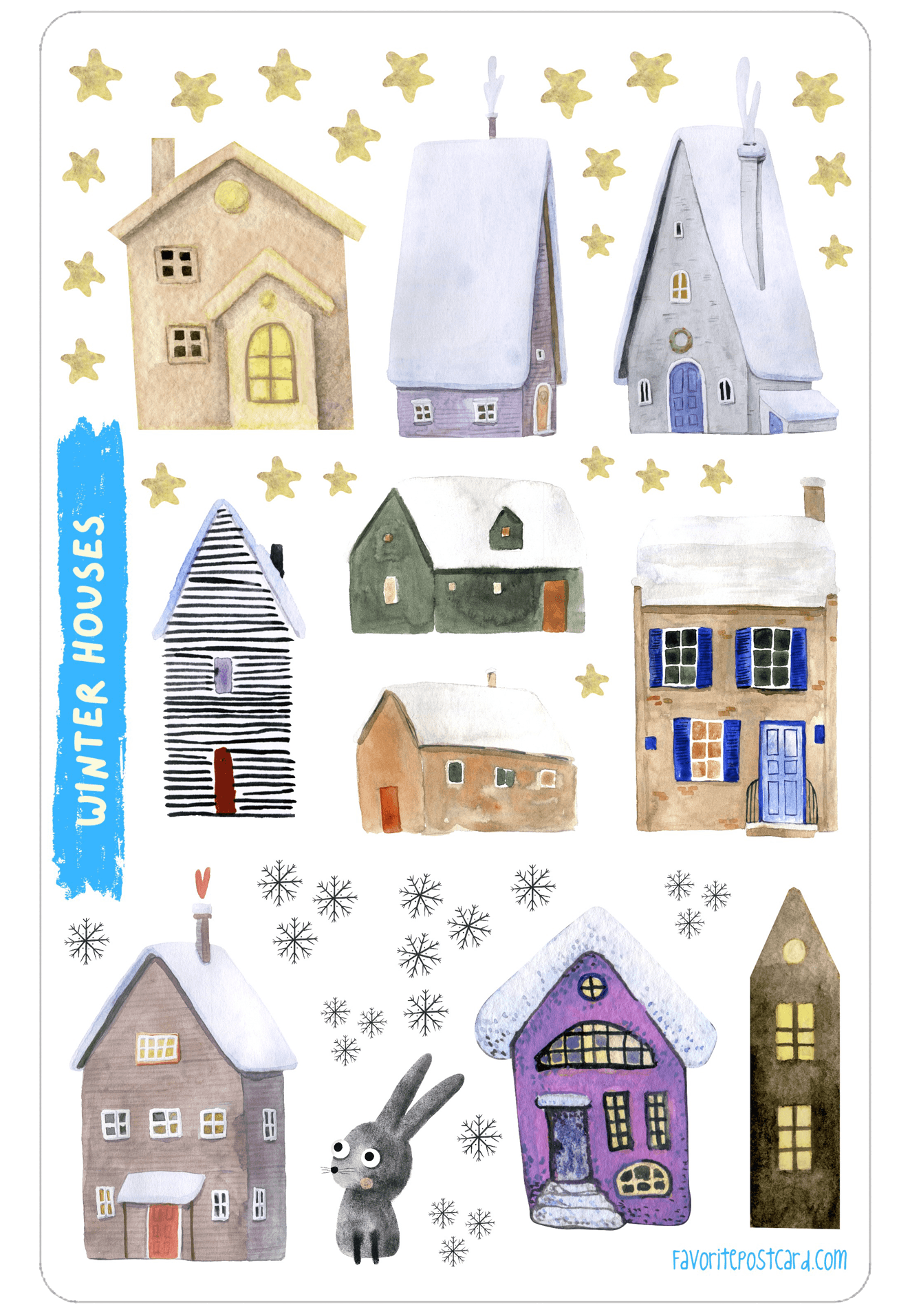 Sticker sheet #169: Winter Houses, MIDI – Favoritepostcard.com