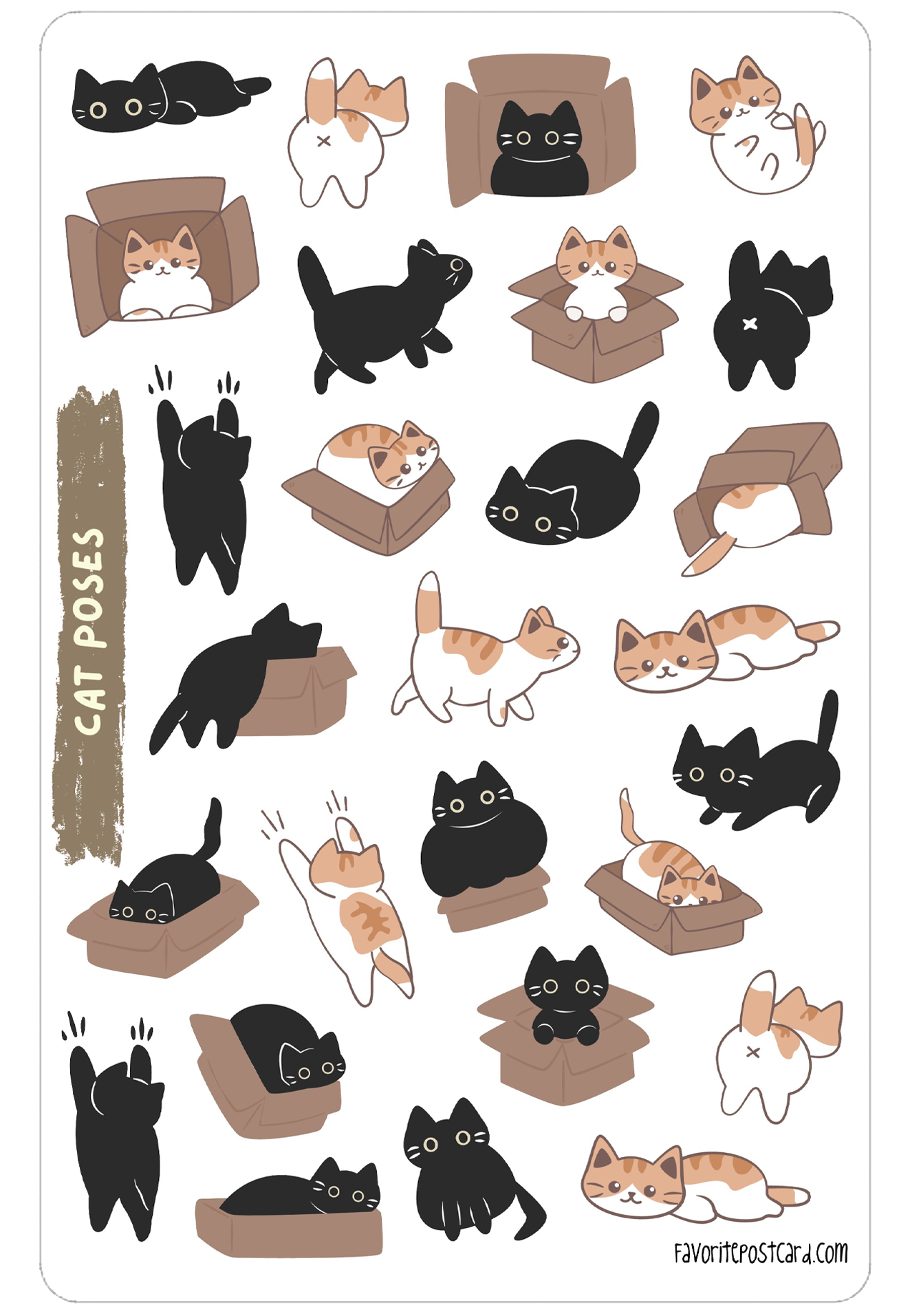 Sticker sheet #184: Cat Poses, MIDI – Favoritepostcard.com